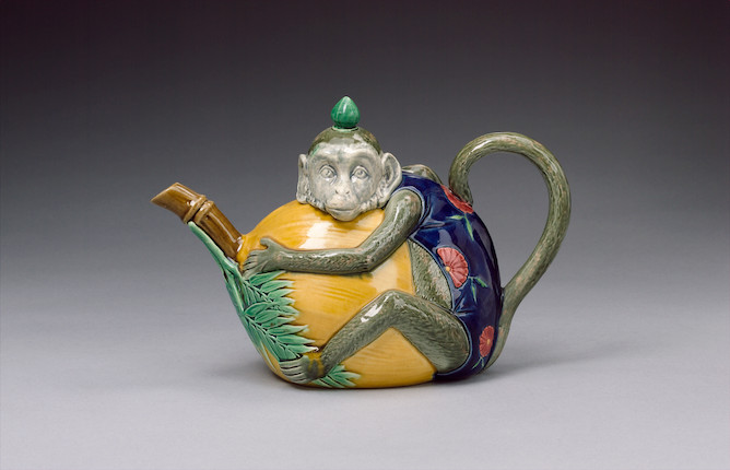 Bonhams : A Minton Majolica monkey teapot and cover dated 1874