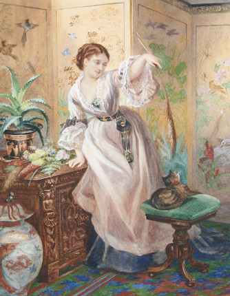 Bonhams : (n/a) Helen Lamb (British, 19th Century) A playful moment