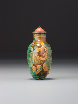 Bonhams : A 'realgar' glass snuff bottle Imperial glassworks, Beijing ...