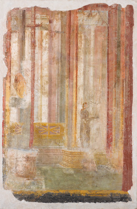 Bonhams : A large Roman polychrome painted fresco fragment