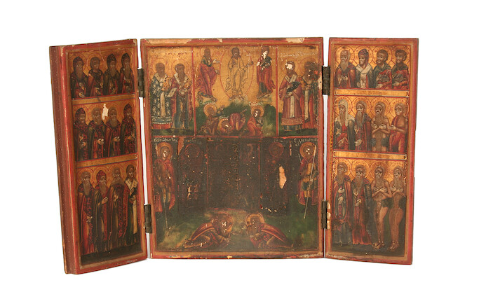 Bonhams : Two Russian late 18th century folding icons