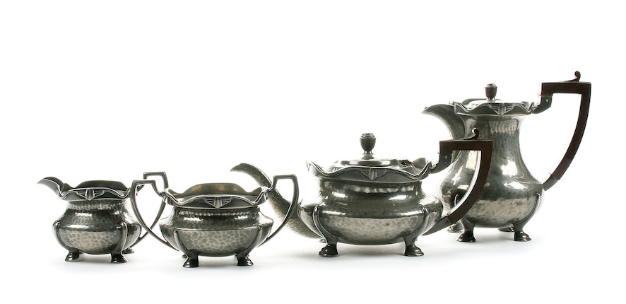 Bonhams : An Arts & Craft pewter four piece tea & coffee service by My ...