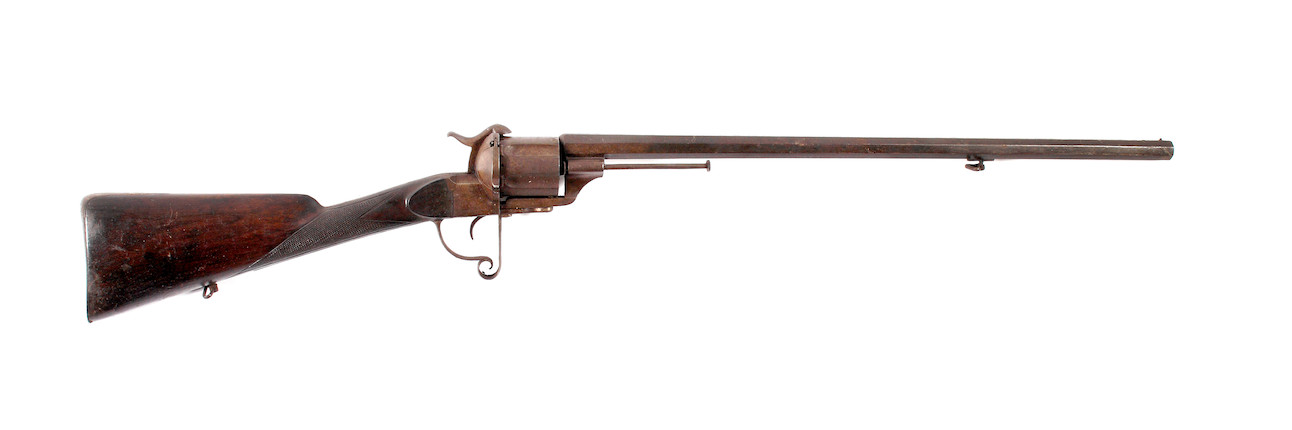 Bonhams : A Spanish Six-Shot Pinfire Revolving Rifle