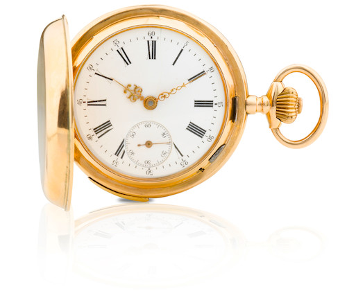 Bonhams : A rare 14ct gold hunter case manual wind quarter repeater ...