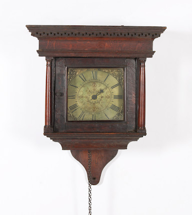 Bonhams : A mid-18th century oak hooded wall clock
