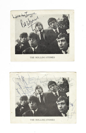 Bonhams : Two autographed Rolling Stones publicity cards, 1960s,