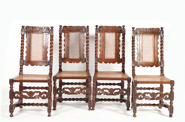 Bonhams : A set of four Charles II walnut dining chairsWith cane back ...