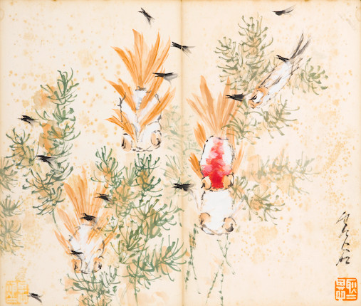 Bonhams : Xu Gu (1823-1896) Goldfish, Squirrels and Cranes