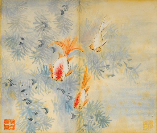 Bonhams : Xu Gu (1823-1896) Goldfish, Squirrels and Cranes