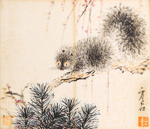 Bonhams : Xu Gu (1823-1896) Goldfish, Squirrels and Cranes