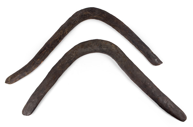 Bonhams : A small rainforest Aboriginal cross-boomerang & two large non ...