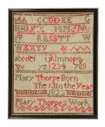 Bonhams : Four 19th century alphabet samplers