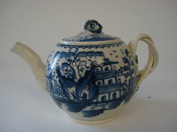 Bonhams : A blue and white creamware teapot Probably Leeds, Circa 1770