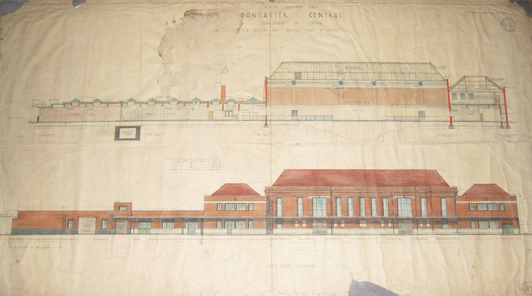 Bonhams : Colour architects drawings of LNER Enlargement of Doncaster ...