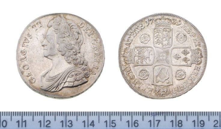 Bonhams : George II, Crown, 1739, young laureate and draped bust left,
