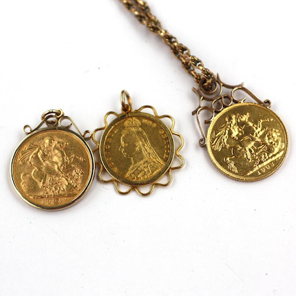 Bonhams : Victoria A half sovereign, 1887, in pendant mount; Edward VII ...