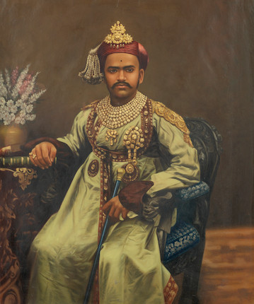 Bonhams : BARODA A hand-coloured and overpainted portrait of the ...