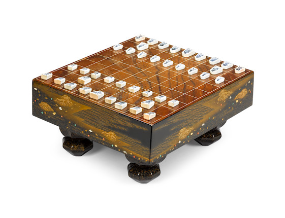 Bonhams : A traditional lacquered-wood shogi-ban (Japanese chess games ...