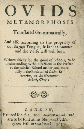 Bonhams : GRAMMAR, OVID BRINSLEY (JOHN, translator) Ovids Metamorphosis ...