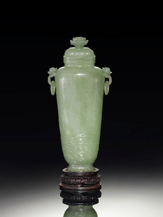 Bonhams : A rare pale green jade vase and cover 18th/19th century