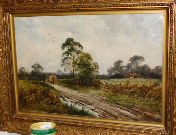 Bonhams : John Henry Boel (British, 19th/20th Century) Haycart in a lane