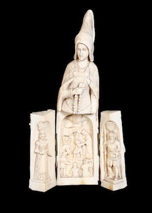 Bonhams : A 19th century Dieppe carved ivory triptych figure of a ...