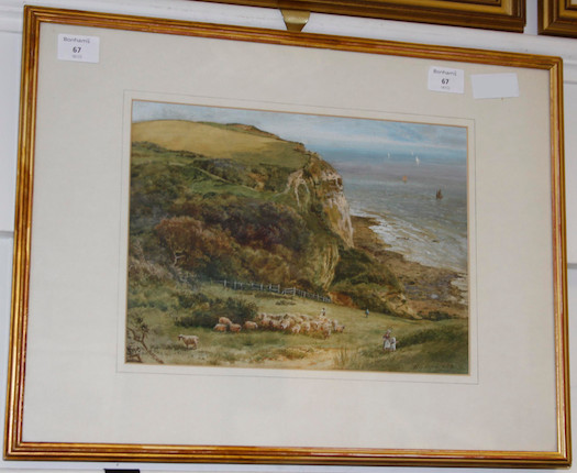 Bonhams : Henry George Hine, R.I. (British, 1811-1895) Cliff top scene ...