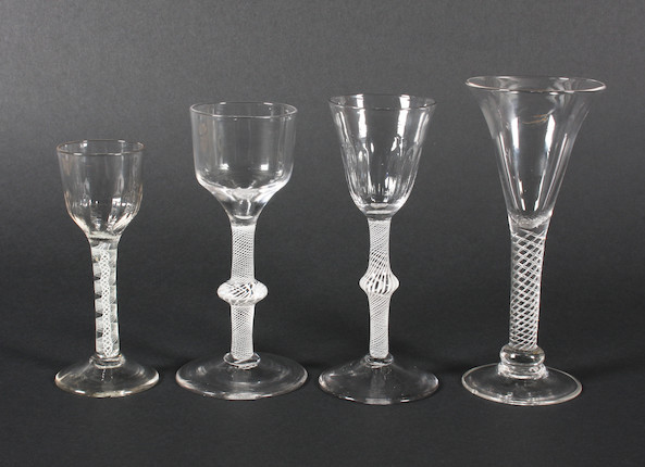 Bonhams Three Opaque Twist Glasses And An Airtwist Glass 18th Century