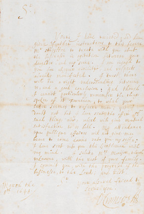 Bonhams : CROMWELL, OLIVER (1599-1658, Lord Protector of England ...