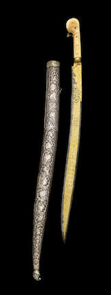Bonhams : A fine Ottoman ivory-hilted steel Sword (yataghan) made by ...