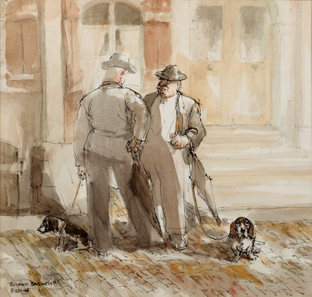 Bonhams : Roland Batchelor (British, 1889-1990) 'Taking the dog for a run'