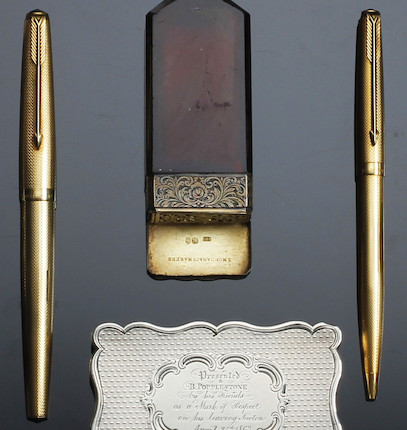 Bonhams : Parker; An 18ct gold Premier fountain pen and biro set model ...