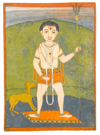 Bonhams : Siva standing in a landscape holding a trident, a dog at his ...