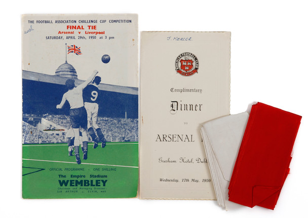 Bonhams : 1950 F.A. Cup final programme, dinner menu and F.A. Cup ribbons