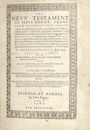 Bonhams : BIBLE, in English, Douai version The New Testament of Jesus ...