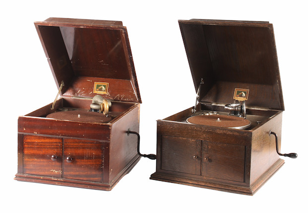 Bonhams : Two HMV type tabletop gramophones,