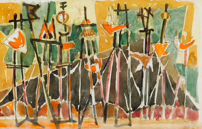 Bonhams : Marcel Janco (Romanian/Israeli, 1895-1984) Pioneers' tents
