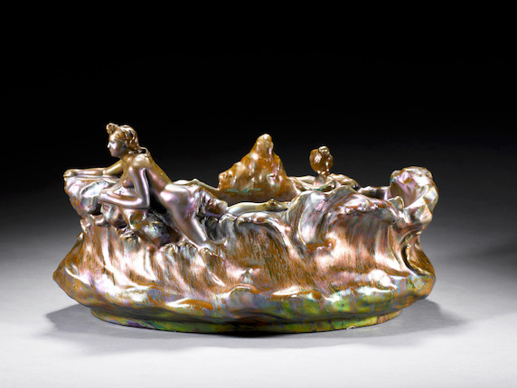 Bonhams : A Clement Massier lustre pottery figural jardiniere Circa 1900.