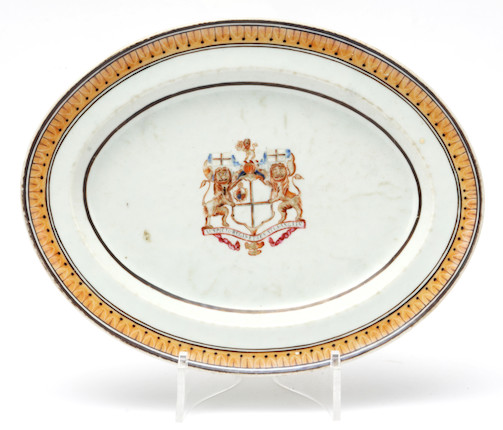Bonhams : A Chinese porcelain oval dish, Painted with the arms of the ...