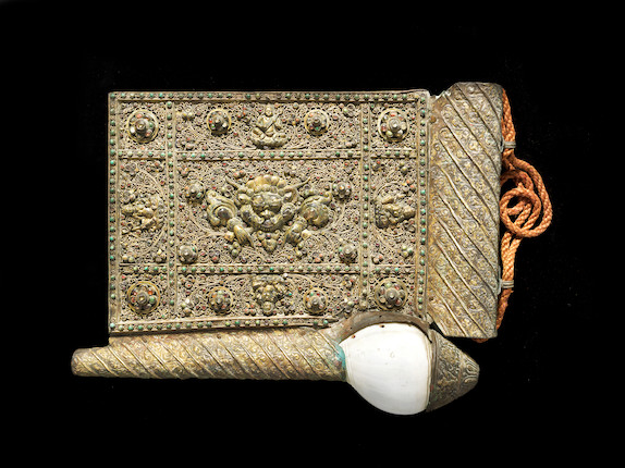 Bonhams : A gilt-bronze mounted conch-shell Trumpet (Sankha) Tibet ...