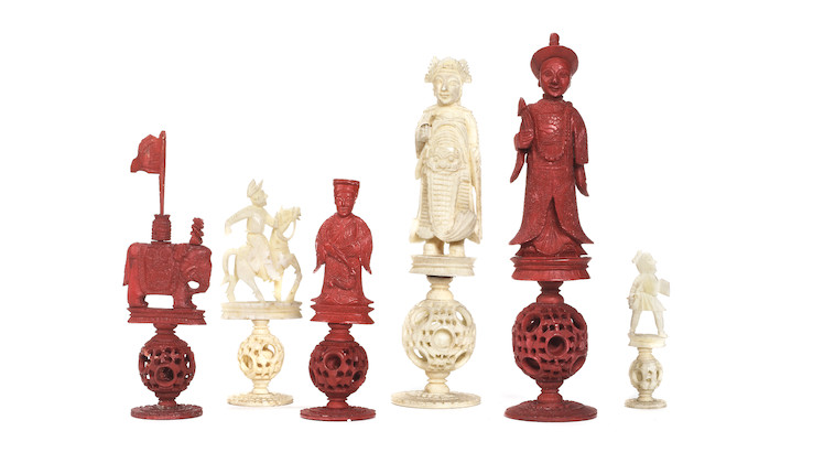 Bonhams : A Chinese Export ivory puzzle-ball chess set, Canton, 19th ...