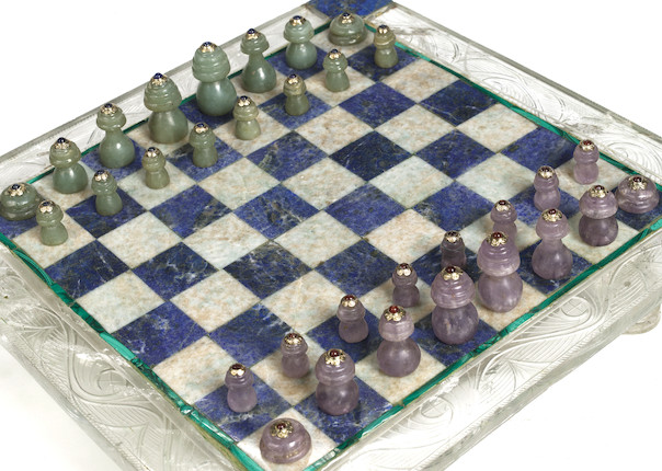Bonhams : An Islamic or Muslim adventurine and rose quartz chess set ...