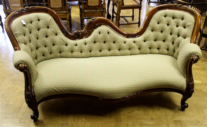 Bonhams : A reproduction, Victorian style, button back sofa