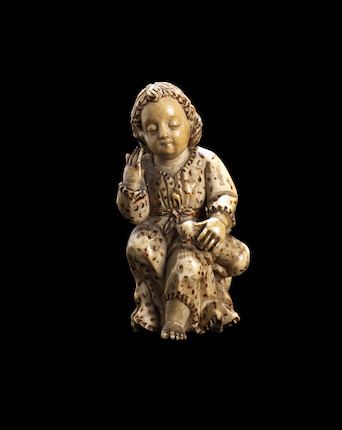 Bonhams : An 18th century Indo-Portuguese painted ivory figure of the ...