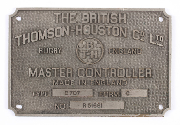 Bonhams : British Thomson-Houston Co. Ltd. Master Controller plate type ...