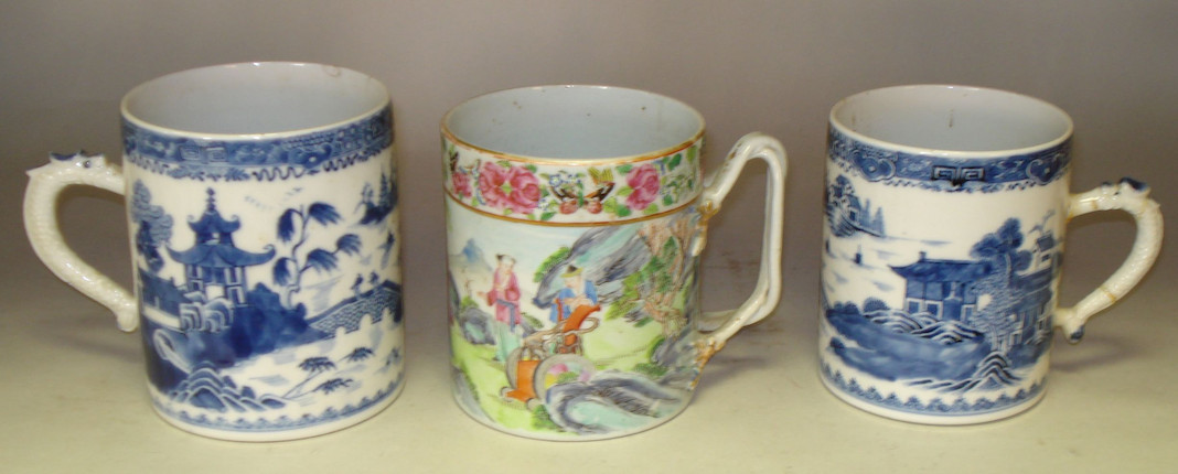 Bonhams : A group of three Chinese mugs, including two blue and white ...