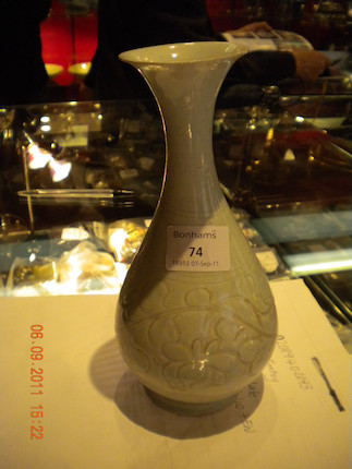 Bonhams : A Yingqing vase of yu hu chun ping form, decorated with ...