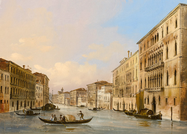 Bonhams : Carlo Grubacs (Italian, 1810-circa 1870) Gondolas on the ...