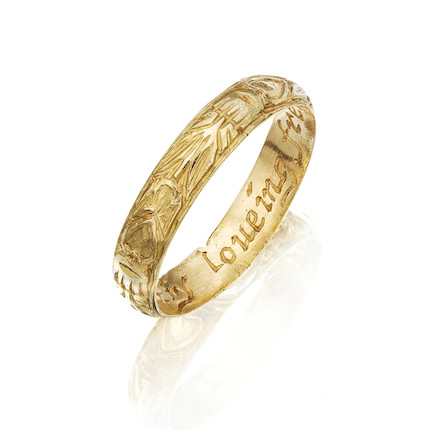 Bonhams : A 17th century gold posy ring