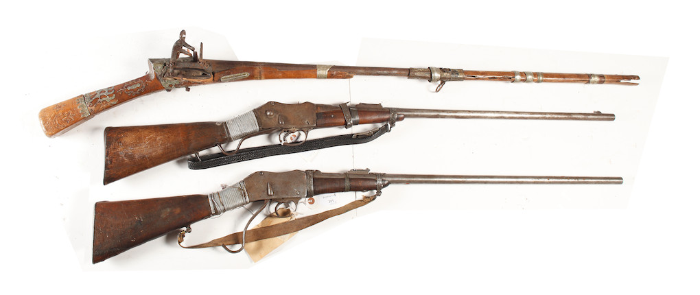 Bonhams : A Turkish Miquelet Lock Musket and Two Arab Martini-Henry Rifles